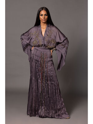 Buy A Humming Way Shikhar Baugh Charcoal Kimono and Gucha Pleated Top ...