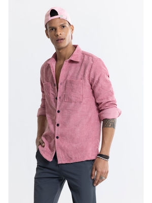 Buy Snitch Pink Textured Full Sleeves Relaxed Casual Shirt (S) Online