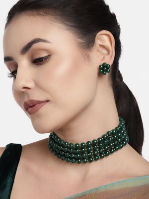 Buy I Jewels Gold Plated Traditional Green Pearl Stylish Moti Choker ...