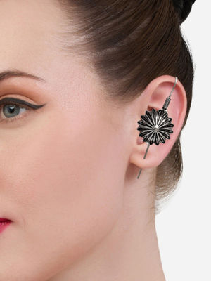 Buy OOMPH Oxidised Silver Bugadi Flower Shape Ear Cuff Earrings for Women Online