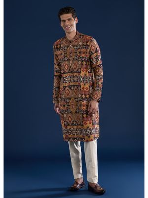 Buy KALKI FASHION Men Multi-Color Embroidered Kurta with Pant (S) Online