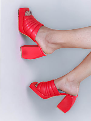 Buy IRUSSH Retro Red Chunky Heels Online