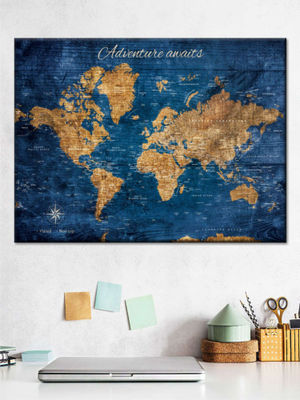 Buy POSTERS AND TRUSS Navy Blue Golden World Map Painting Wall Art Online