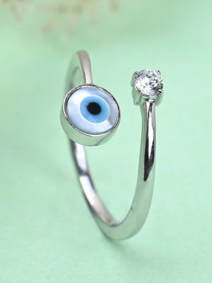 Buy CLARA 925 Silver Swiss Zircon Evil Eye Finger Ring with Adjustable ...