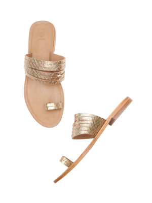 Gossip Shoes Flats : Buy Gossip Shoes Gold Metallic Toe Ring Slides ...