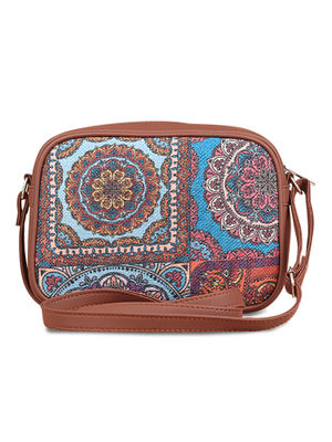 Buy Zouk Womens Handicraft Fabric and Vegan Leather Sling Bag Online