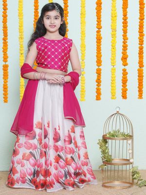 Buy BITIYA BY BHAMA Girls Ethnic Silk Blend Embroidered Flared Lehenga ...