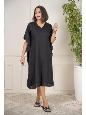 Buy Label Tanvee Linen Black Kaftan Midi Dress (S) Online