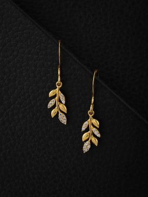 Buy Carlton London Gold Plated Leaf Shaped Drop Earrings Online