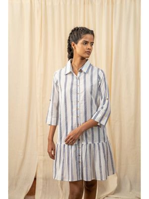 Buy LABEL REYYA Blue And White Stripe Shirt Dress Online