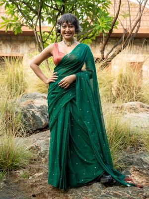 Buy Suta Green Pure Cotton Embellished Design Ready To Wear Saree with ...