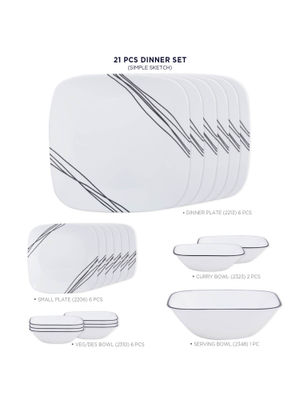 Buy Corelle Livingware Simple Sketch Grey 21 Pcs Dinner Set Online