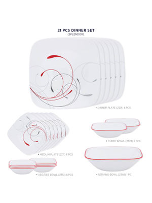 Buy Corelle Livingware Splendor Red N Grey 21 Pcs Dinner Set Online