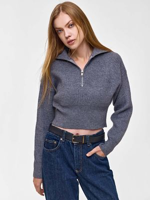 Buy COVER STORY Grey Crop Sweater (XS) Online