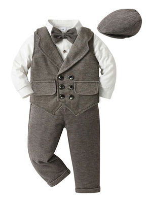 Buy Hopscotch Boys Grey and White Solid Onesie, Waistcoat and Pant ...
