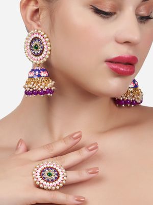 Buy Zaveri Pearls Multicolor Meenakari Lotus Design Jhumki Earring ...