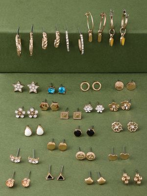 Buy Zaveri Pearls Set Of 25 Gold Tone Smart Casual Wear Studs & Hoop ...