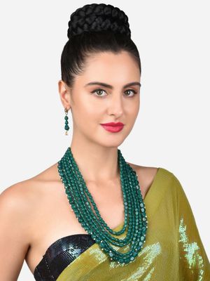 Buy Zaveri Pearls Green Multi Layers Beaded Long Necklace and Earring ...