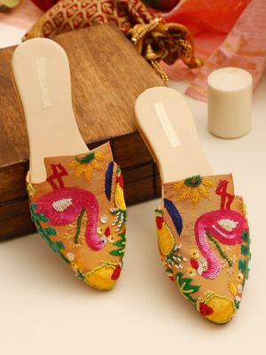 Buy GLAM STORY Ethnic Embellished Mule For Women In Peacock Design online