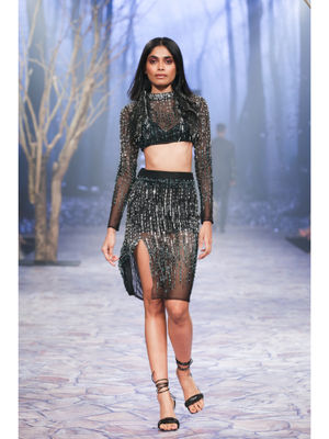 Buy Nirmooha Sheer Net Top with Hand Embellished Black Online
