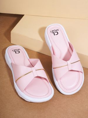 Buy Carlton London Solid Pink Sliders Online