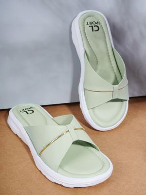 Buy Carlton London Solid Pista Green Sliders Online