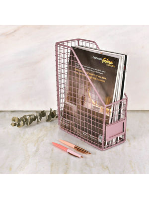 Buy Living With Elan Mauve Grid Metal File Holder Online