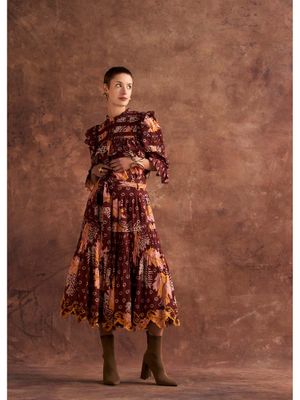 Buy Verb Maroon Murray Midi Skirt (XS) Online