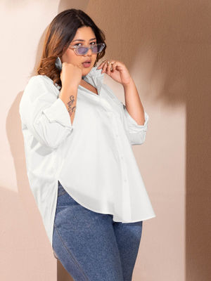 Buy Faballey Curve White Cotton Shirt Online