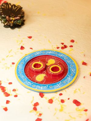 Buy Ekhasa Mango Wood Pooja Thali for Home (Handcrafted) Online