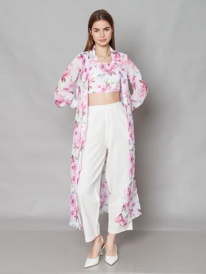 Buy Zink London Womens White Printed Regular Fit Co-Ord (Set of 3) (XS ...