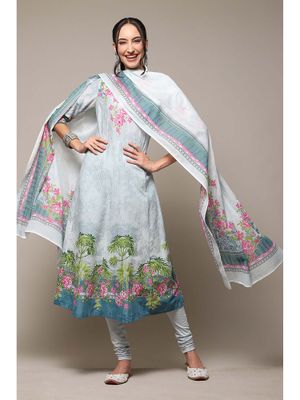 Buy Biba Women'S Powder Blue Cotton Anarkali with Churidar and Dupatta ...