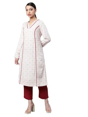 Linen Club Salwar Suits and Sets : Buy Linen Club White and Red Floral ...