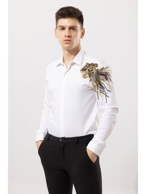 Buy Snitch Leon White Embroidery Shirt (S) Online