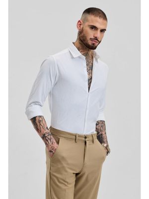Buy Snitch White Self-Design Slim Fit Shirt (XS) Online