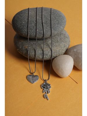 Buy Jazz and Sizzle Set Of 2 Heart & Rose Shaped Oxidised Silver Toned ...