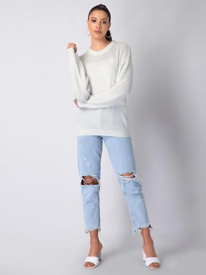 Buy FabAlley Off White Pearl Embellished Drop Shoulder Sweater Online