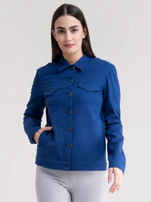 Buy Fablestreet Royal Blue Button Down Shacket Online