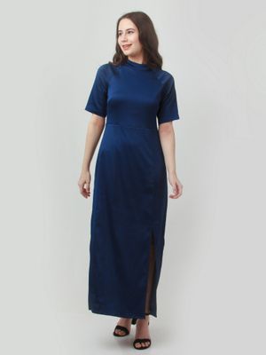 Buy Zink London Womens Navy Blue Solid Maxi Dress Online