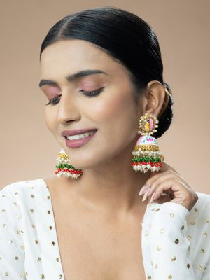 Buy Niscka Gold Plated White Meenakari Jhumaka set with Pearl Ruby ...