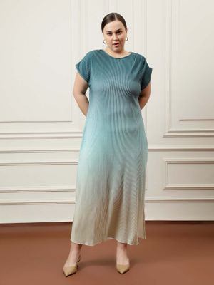 Buy AAREIN Women Green-Beige Textured Maxi Dress (2XL) Online