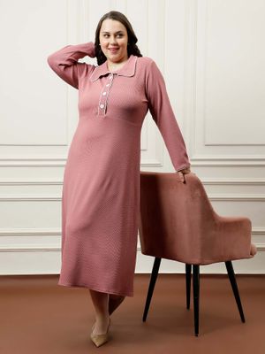 Buy AAREIN Women Pink Solid A-Line Ribbed Dress (2XL) Online