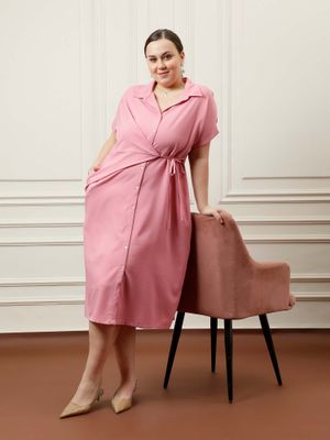 Buy AAREIN Women Pink Moss Wrap Shirt Dress (2XL) Online