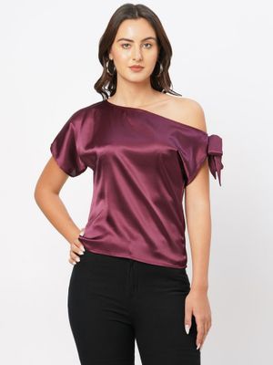 Buy MISH Maroon Satin Drop Shoulder Top Online