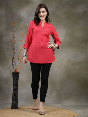 Buy Nayam by lakshita Mandarin Collar Pink Kurti Online