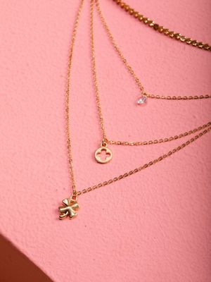 Buy PRITA Floral Solitaire Heart Link Layered Gold Plated Necklace Online