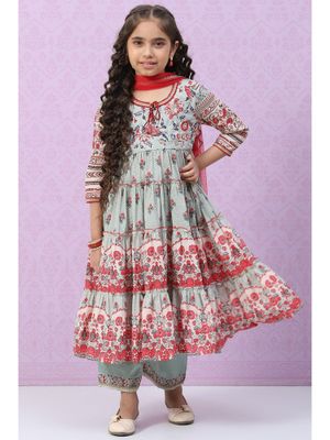 Buy Biba Blue Printed Suit (Set of 3) Online