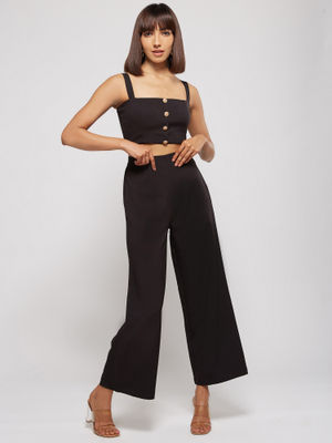 Buy RSVP by Nykaa Fashion Black Solid Square Neck Top and Flared Pants ...