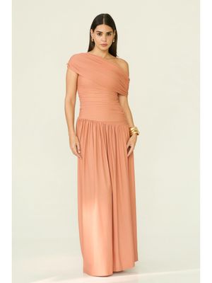 Buy LABEL FROW Nude Iris Maxi Dress with Drape (XS) Online