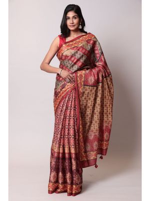 Buy Zari Jaipur Multi Color Chanderi Cotton Fabric Saree with ...